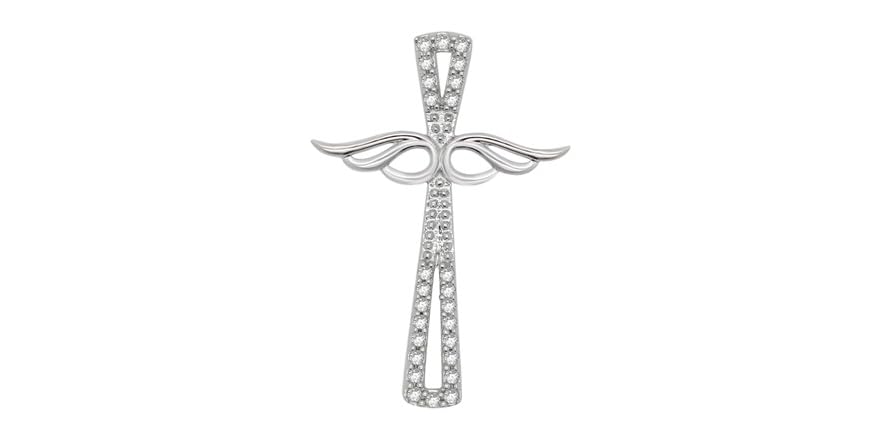 0.20Ct Round Cut Natural Diamond 925 SS Infinity Cross Pendant