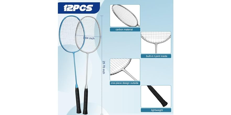 12 Pack Carbon Fiber Badminton Rackets