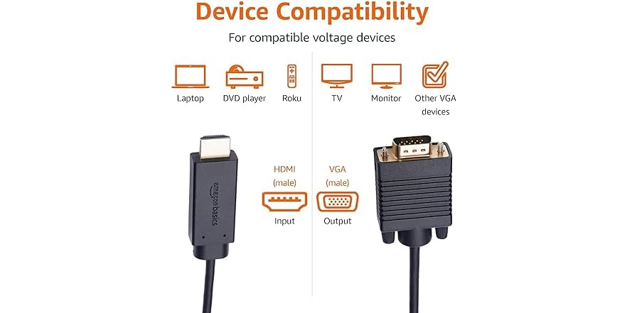 AmazonBasics 6FT HDMI (Source) to VGA (Display) Cable (NOT Bidirectional)