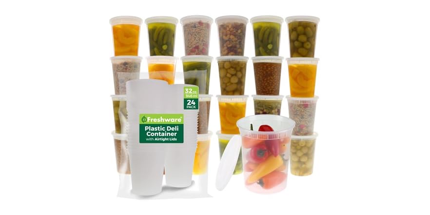 Freshware Food Storage Containers-24 Set, 32oz Plastic