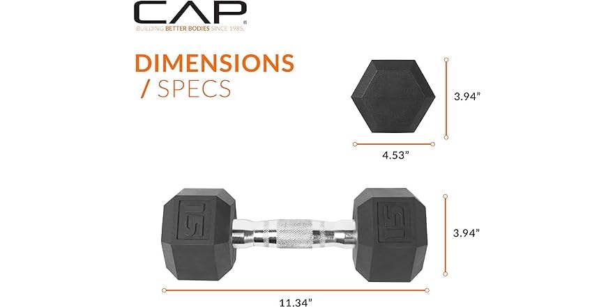 CAP Barbell 50lbs Coated Hex Dumbbells, 10x2 15x2