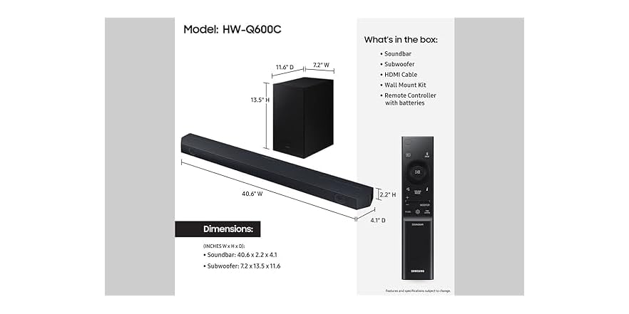 (NEW) Samsung HW-Q600C 3.1.2ch Soundbar w/Dolby Audio