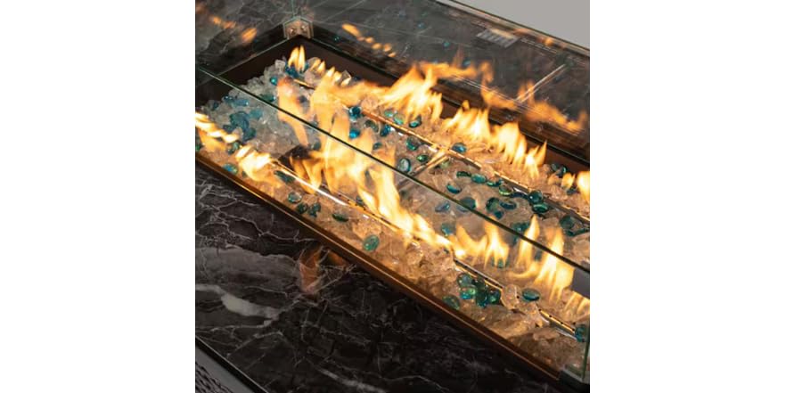44" Rattan Fire Table w/ Ceramic Top + Cover