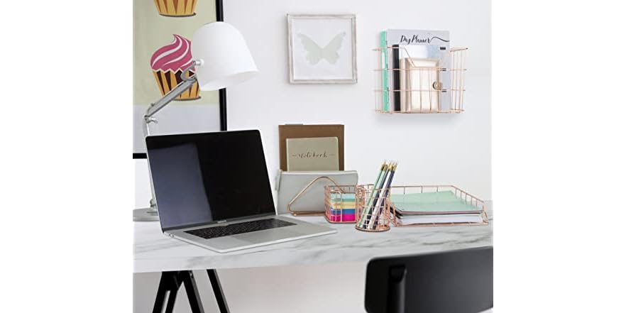 Wire Metal 5 in 1 Desk Organizer Set White