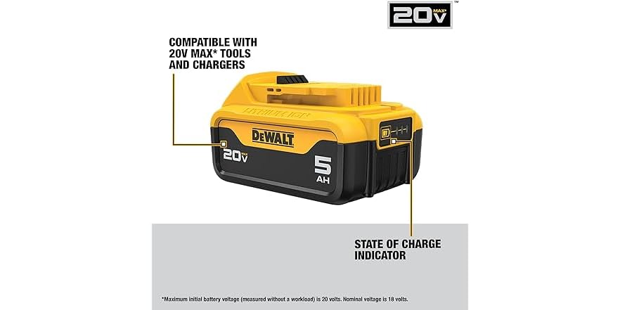 DEWALT DCB205 20V Max XR 5.0Ah Lithium Ion Battery