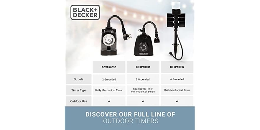 BLACK+DECKER Outdoor Timer w/3 Grounded Outlets