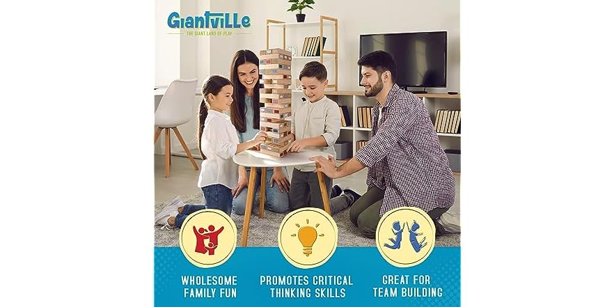 Giantville Giant Tumbling Timber Toy + Dice + Adhe (Open Box)