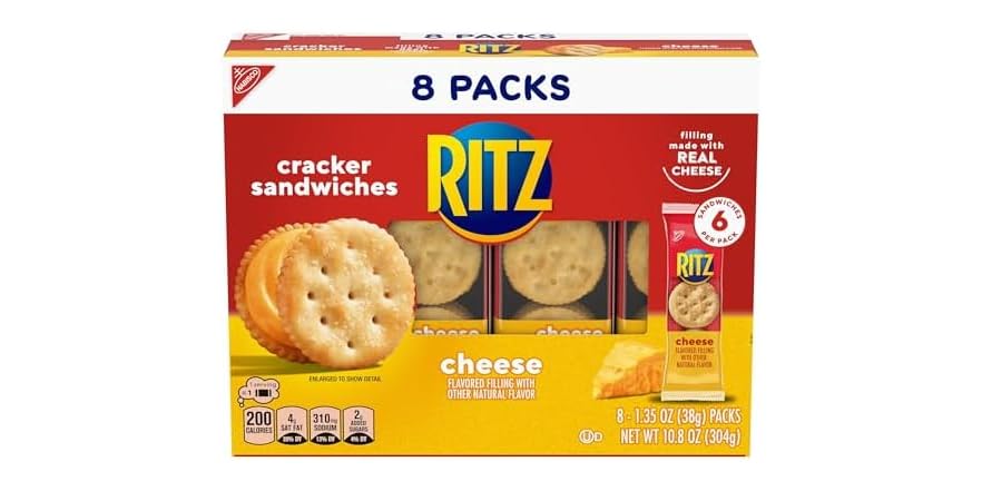 RITZ Cheese Sandwich Crackers, 8 Snack Packs