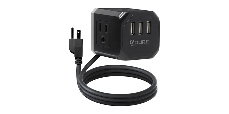 Aduro Square Power Strip - 3 AC Outlets & 3 USB Ports