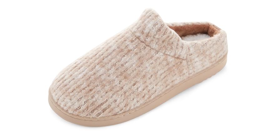 Womens Fuzzy Ribbed Knit Clog Slipper