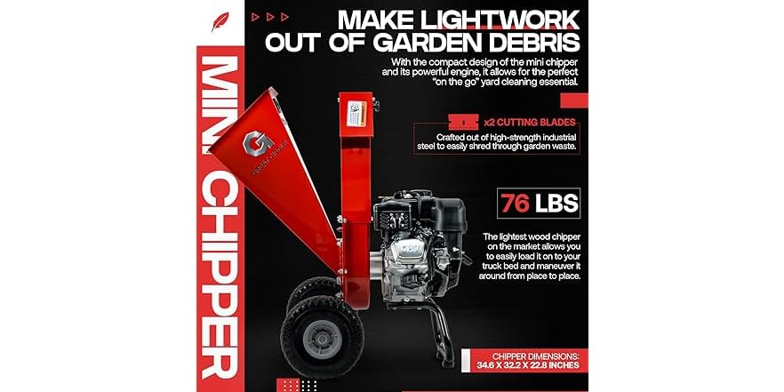 GreatCircleUSA Mini Wood Chipper Shredder Mulcher Ultra Duty 7 HP