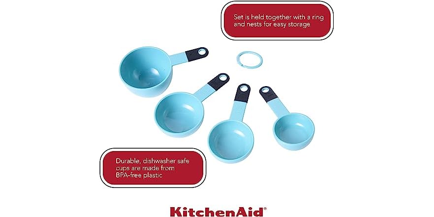 KitchenAid Classic Measuring Cups, Set of 4, Aqua Sky/Black 527443