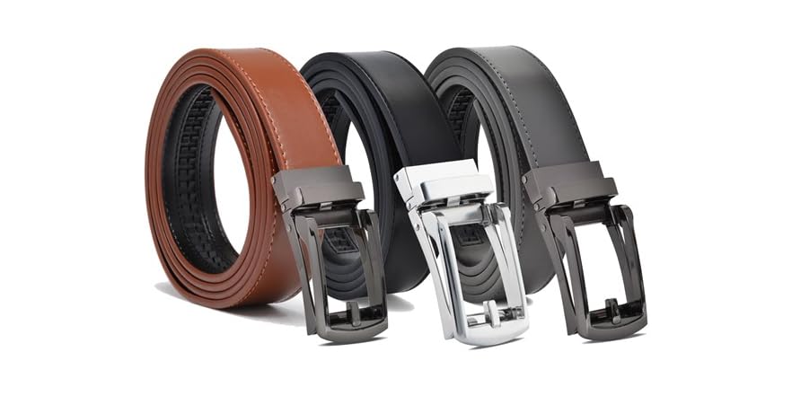Genuine Leather Ratchet Belt - 3 Pack