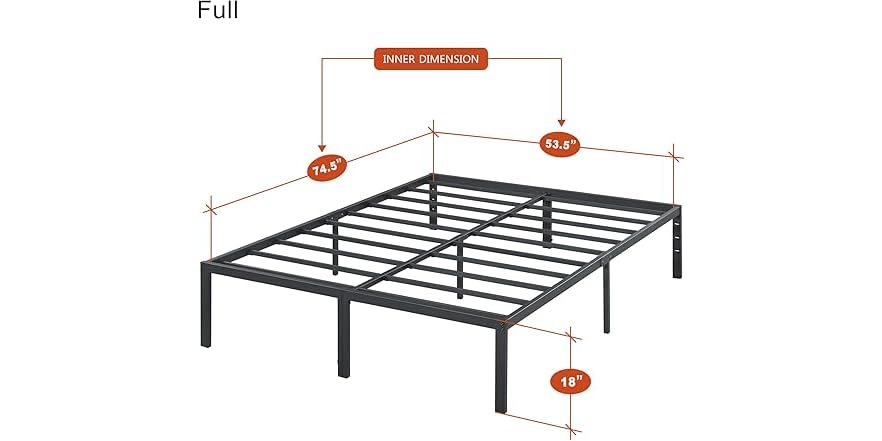 PrimaSleep 18" Full Size Steel Slat Frame