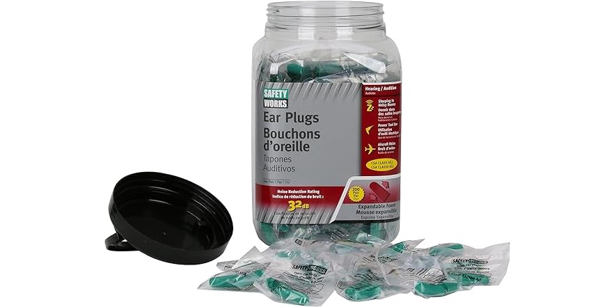 Safety Works 200ct Ear Plugs Foam Dispenser, Green