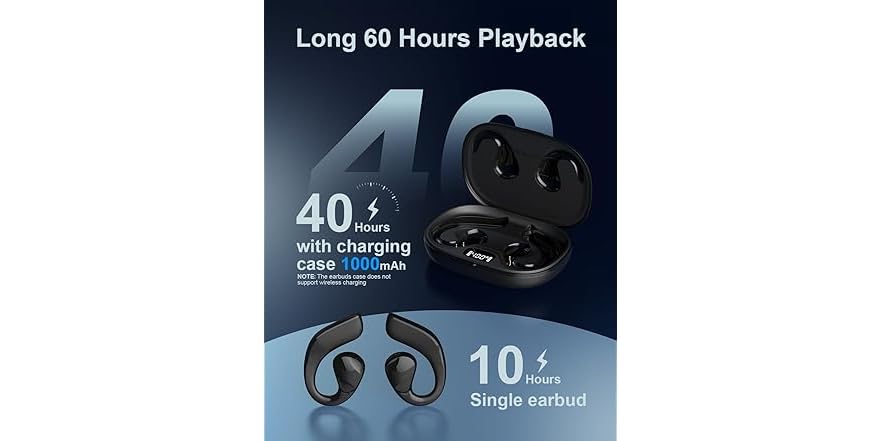 (NEW) Jzones Open Ear Wireless Earbuds - 60 Hour Playtime