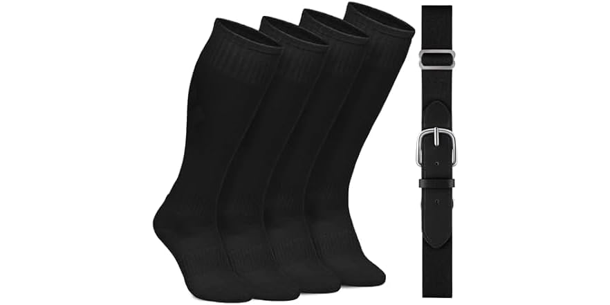 4 Pairs Baseball Socks & Belt Combo Set