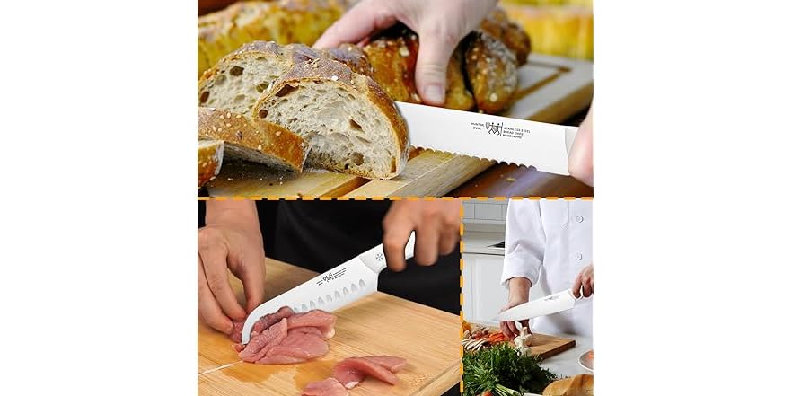 HUNTER.DUAL Knife Set, 15 Piece Kitchen Knife Set with Block Self ...