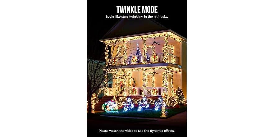 Solar Twinkle Lights Outdoor, 2 Packs Each 75Ft
