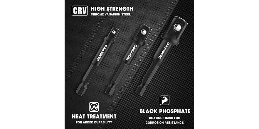 WORKPRO 3-Piece Socket Adapter Extension Set, 1/4, 3/8, 1/2-Inch Drive