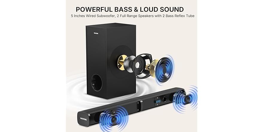 WOHOME 2.1 Sound Bar with Subwoofer