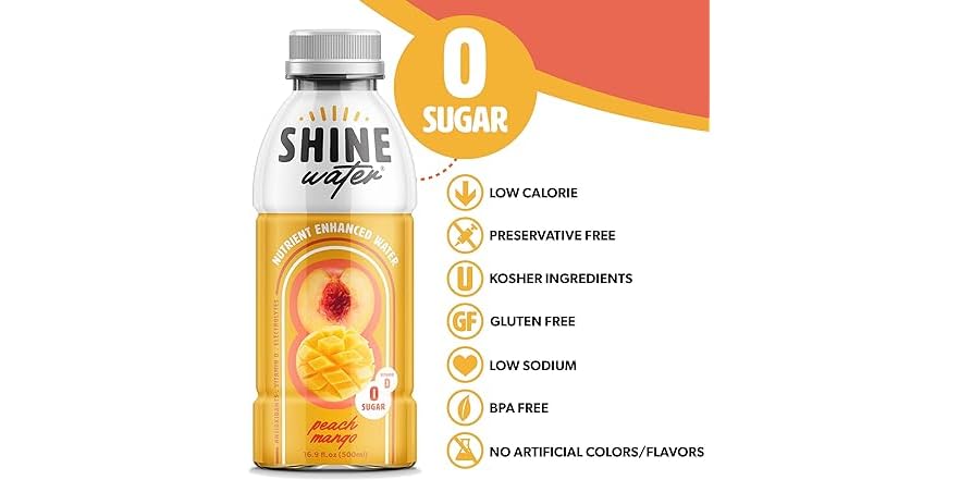 (12 Pack) ShineWater Peach Mango Bottles16.9 Fl Oz