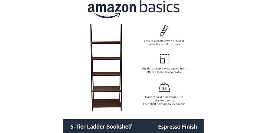 AB Modern 5-Tier Ladder Bookshelf Organizer