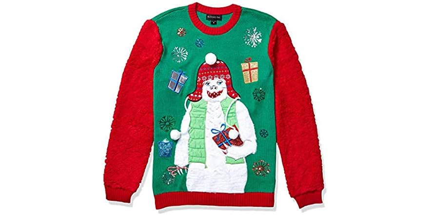 Mens Fur Sleeve Yeti Present Sweater