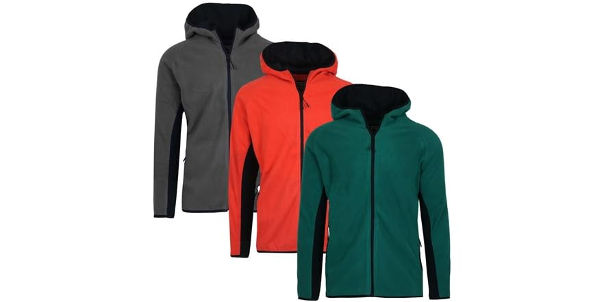 3Pk Mens Polar Fleece Tech Zip Hoodie