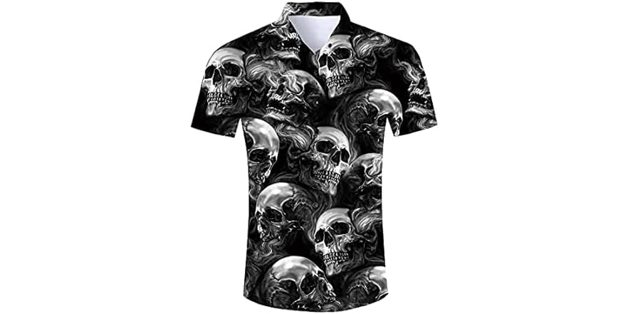 Mens Skull Button-Down Shirt