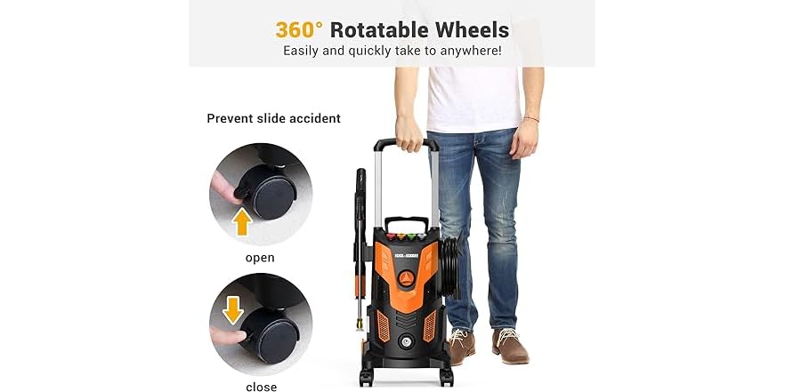 Rock&Rocker Upgraded 1750PSI Pressure Washer, 2.5GPM