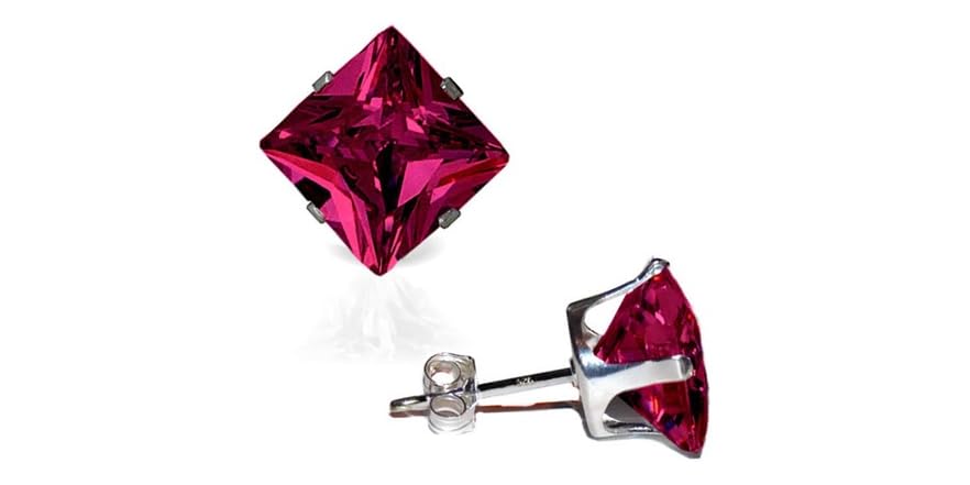 CZ Square Ruby Earrings