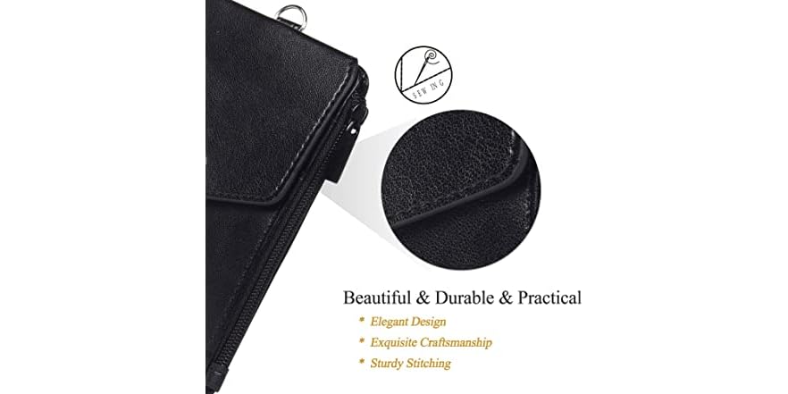Leather Badge Holder with Zipper Pocket