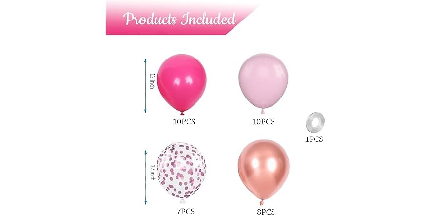 Pink Balloons Set, 12 Inch Hot