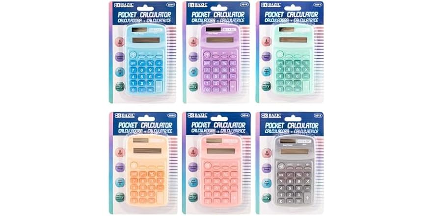 (6pk) BAZIC 8 Digit Pocket Size Calculator