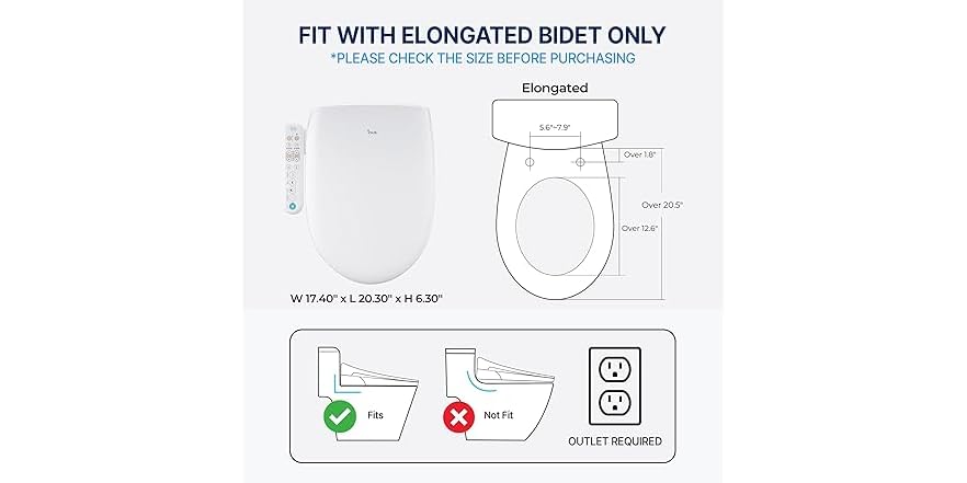 Inus N22 Electronic Bidet Heated Seat & Dryer, Elongated