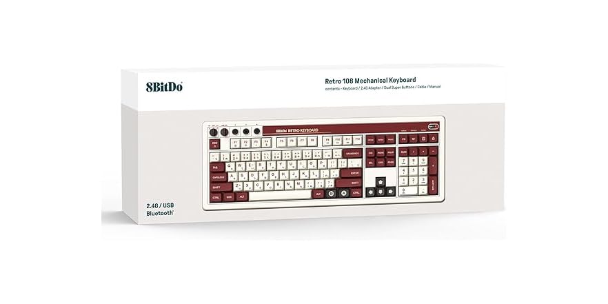 (NEW) 8BitDo Retro 108 Mechanical Keyboard w/ Numpad Fami Edition (Open ...