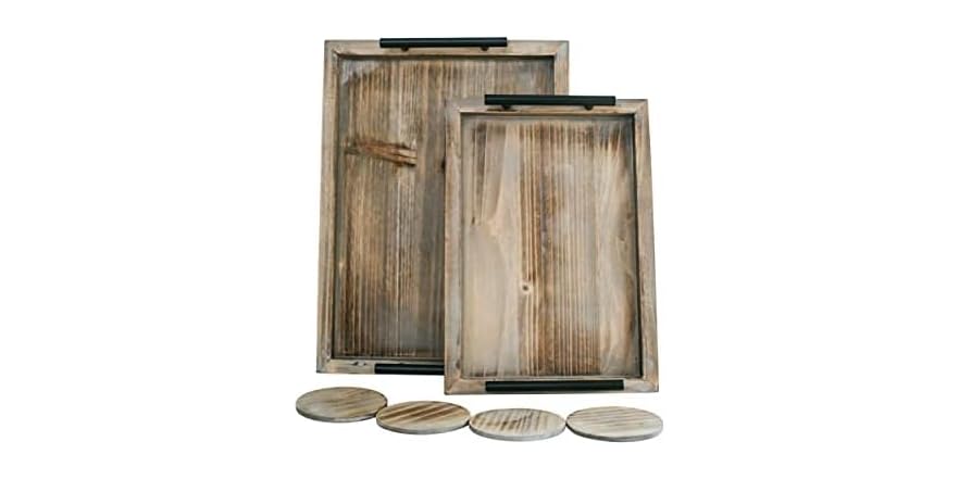 Set of 2 Wooden Rustic Serving Trays