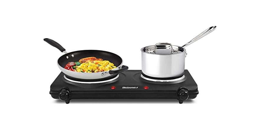 Elite Gourmet Countertop Double Cast Iron Burner