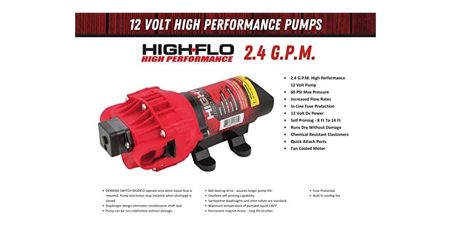 2.4 GPM 12 Volt (Hi Flo) Diaphragm Sprayer Pump