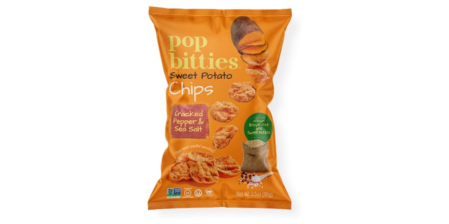 Pop Bitties 12 Pack Sweet Potato Chips Cracked Pepper & Sea Salt