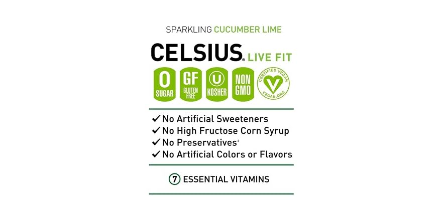 (12 Pack) Celsius Sweetened with Stevia Sparkling Cucumber Lime Fitness ...