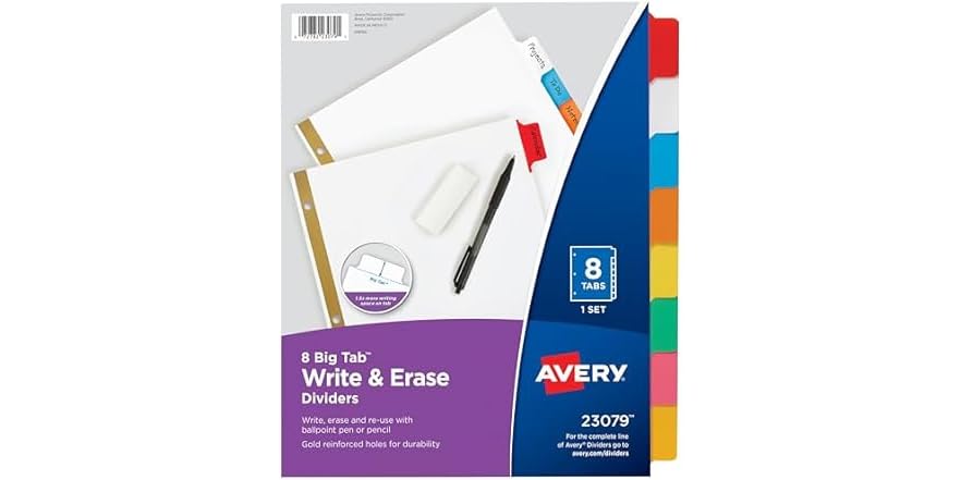 Avery Big Tab Write & Erase Dividers for 3 Ring Binders