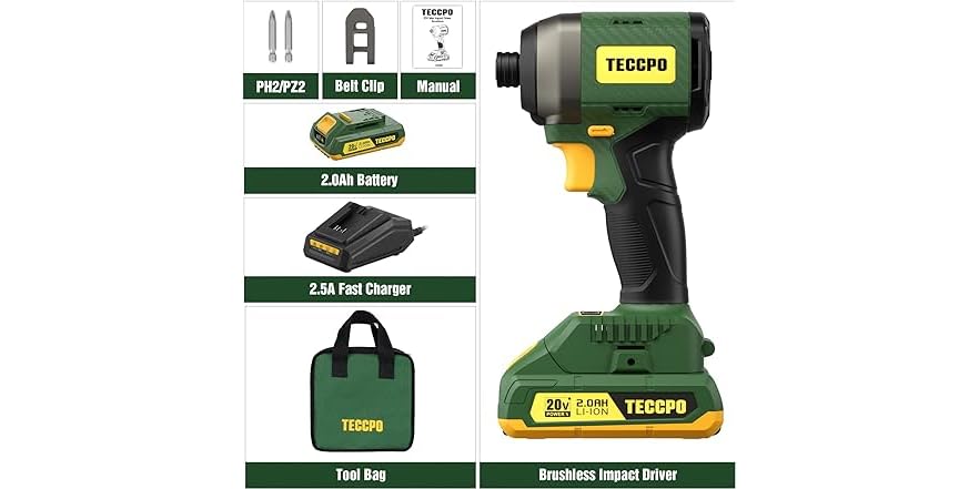 TECCPO 20V Brushless Cordless Impact Driver Kit