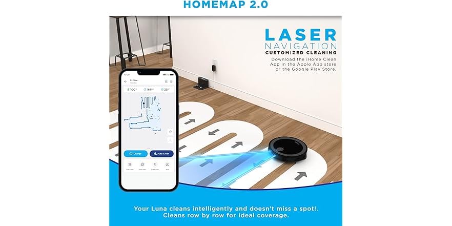 iHome AutoVac Luna Robot Vacuum & Vibrating Mop (S&D)