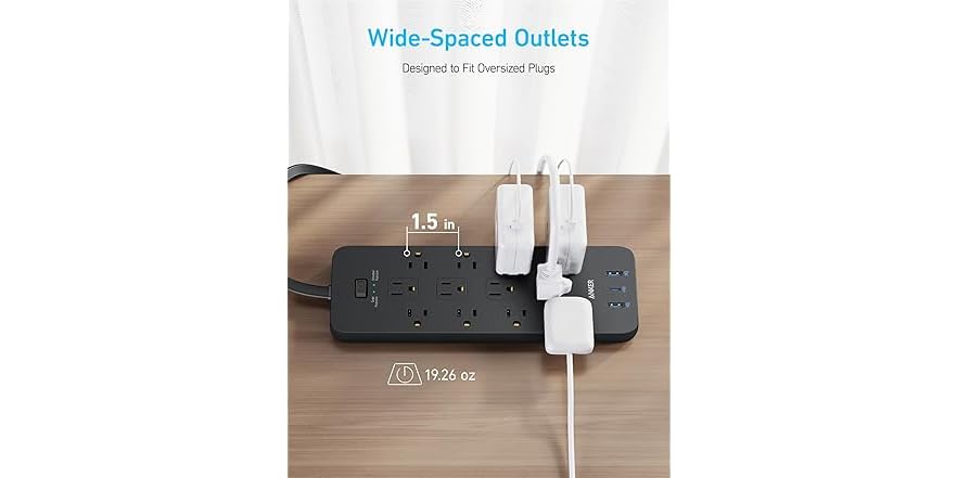 Anker Flat Slim Plug Power Strip (12 Outlets, 3 USB Ports)