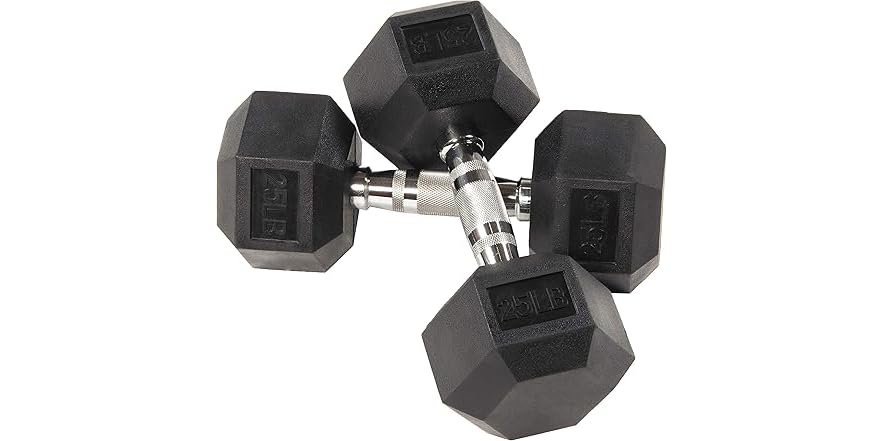 Fitvids Rubber Hex Dumbbell with Rack, 25LB Pair