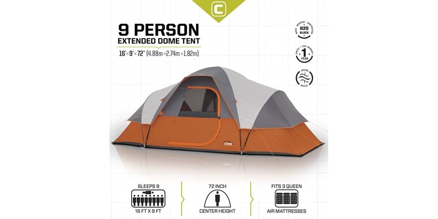 CORE 9 Person Extended Dome Tent