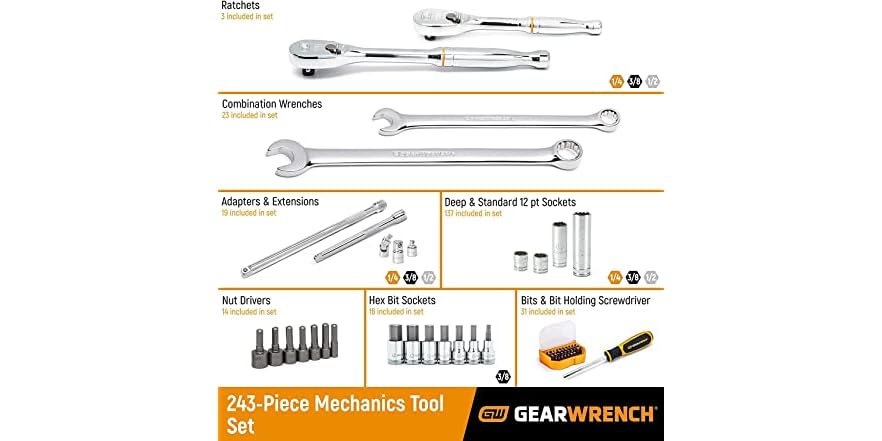 GEARWRENCH 243pc 12 Pt. Mechanics Tool Set w/Box