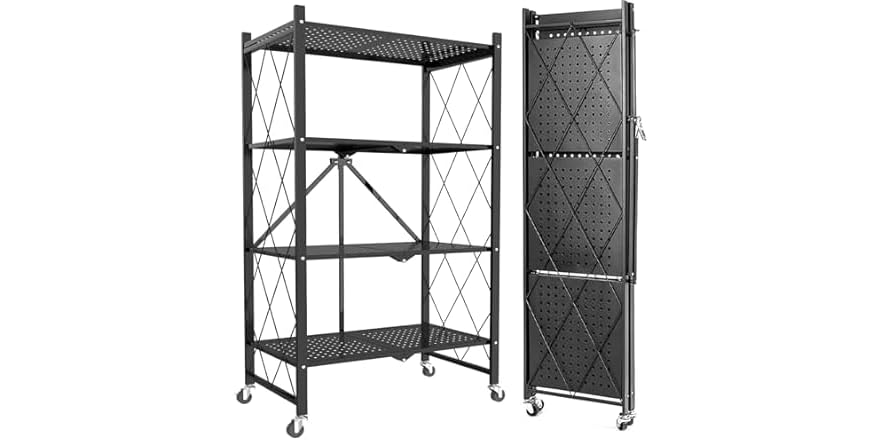 4-Tier Foldable Storage Shelves w/Wheels